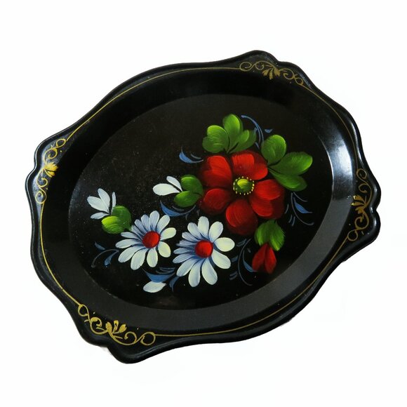 Art | Vintage Soviet Russia Hand Painted Floral Tole Ware 75 Tray Folk ...